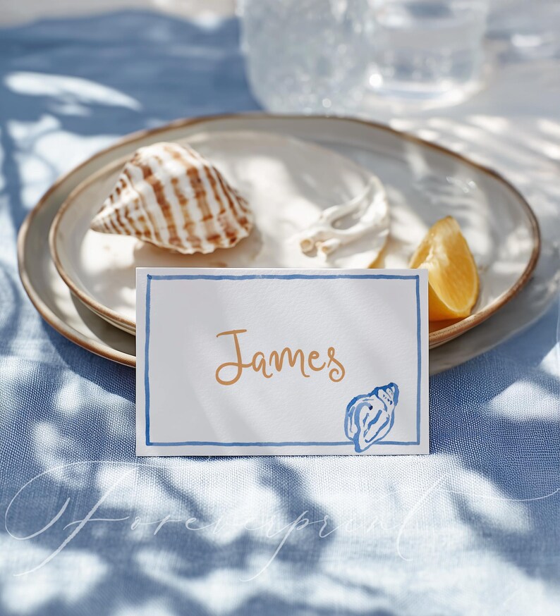Blue Coastal Place Cards Template, Printable Place Cards, Watercolor ...