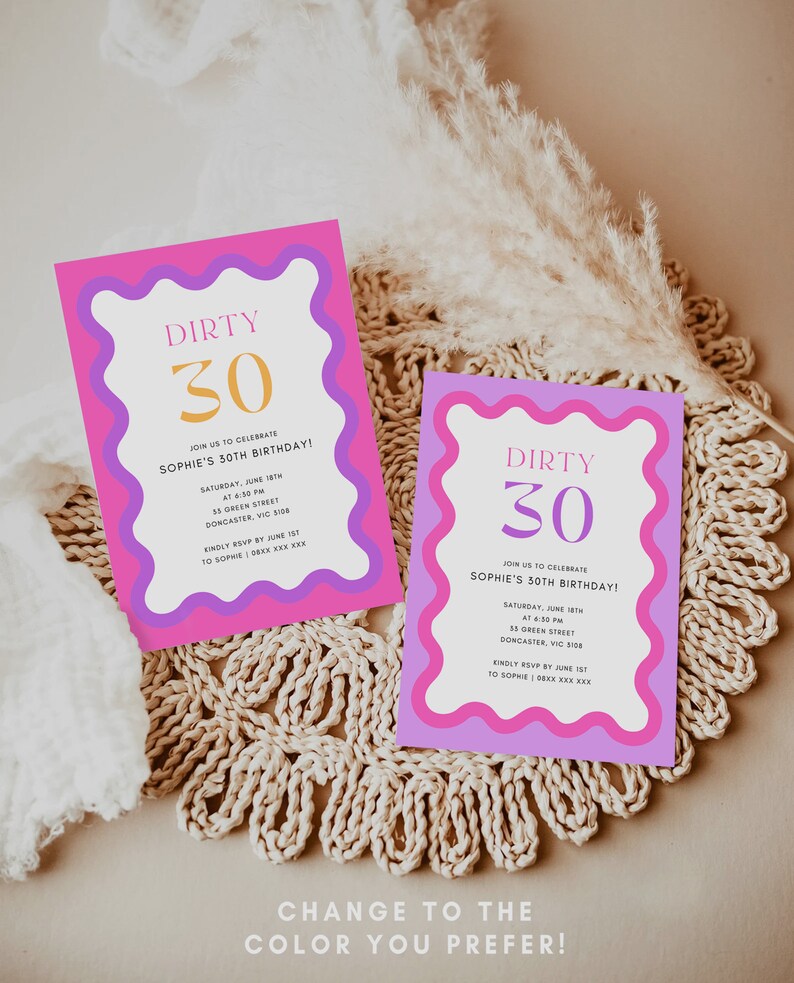 PINK Birthday Invite Pink and Purple Wavy Hand Drawn - Etsy Australia