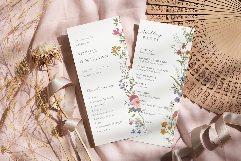 Wildflower Program Template, Wildflower Wedding Program, Wedding Day ...