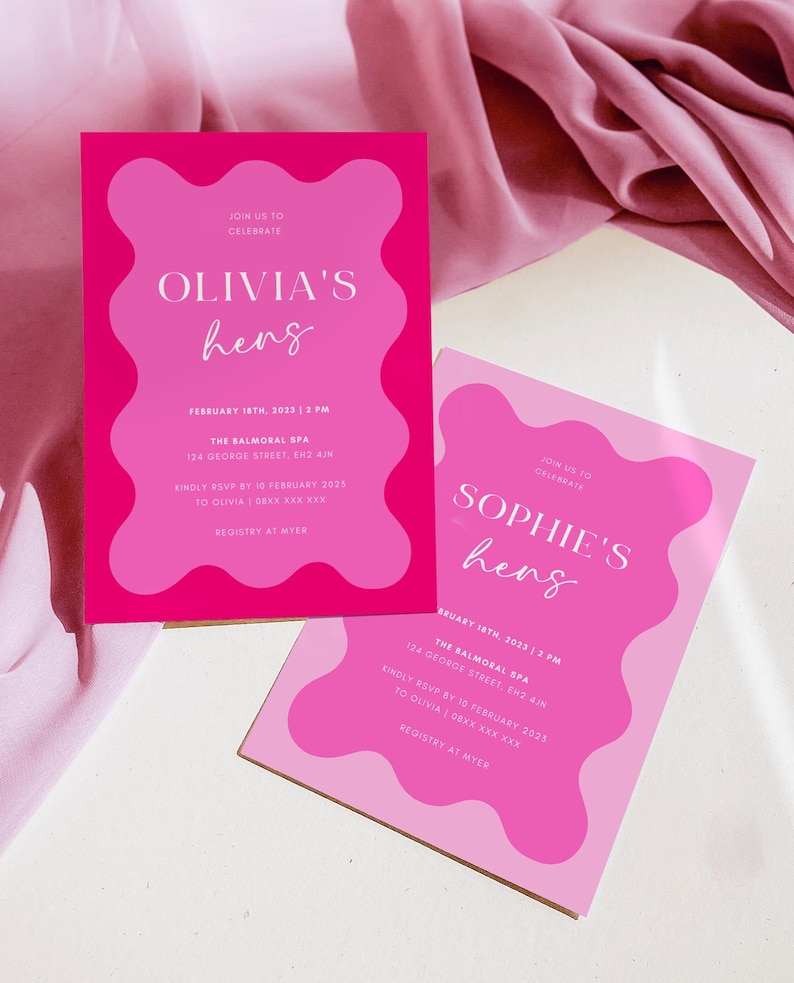 Wave Bridal Shower Invitation, Curve Modern Bridal Shower Invite, Pink ...