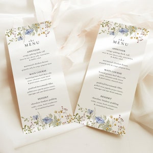 Wildflower Menu Template, Garden Party Bridal Shower Menu, Country ...