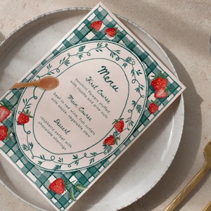 Strawberries Menu Template, Checkered Menu, Printable Dinner Menu ...