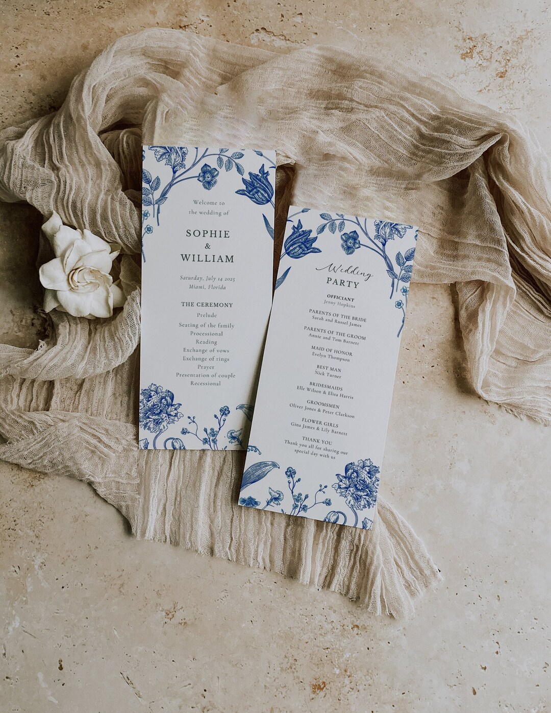 Wedding Program Template, Blue Floral Wedding Template, Printable ...