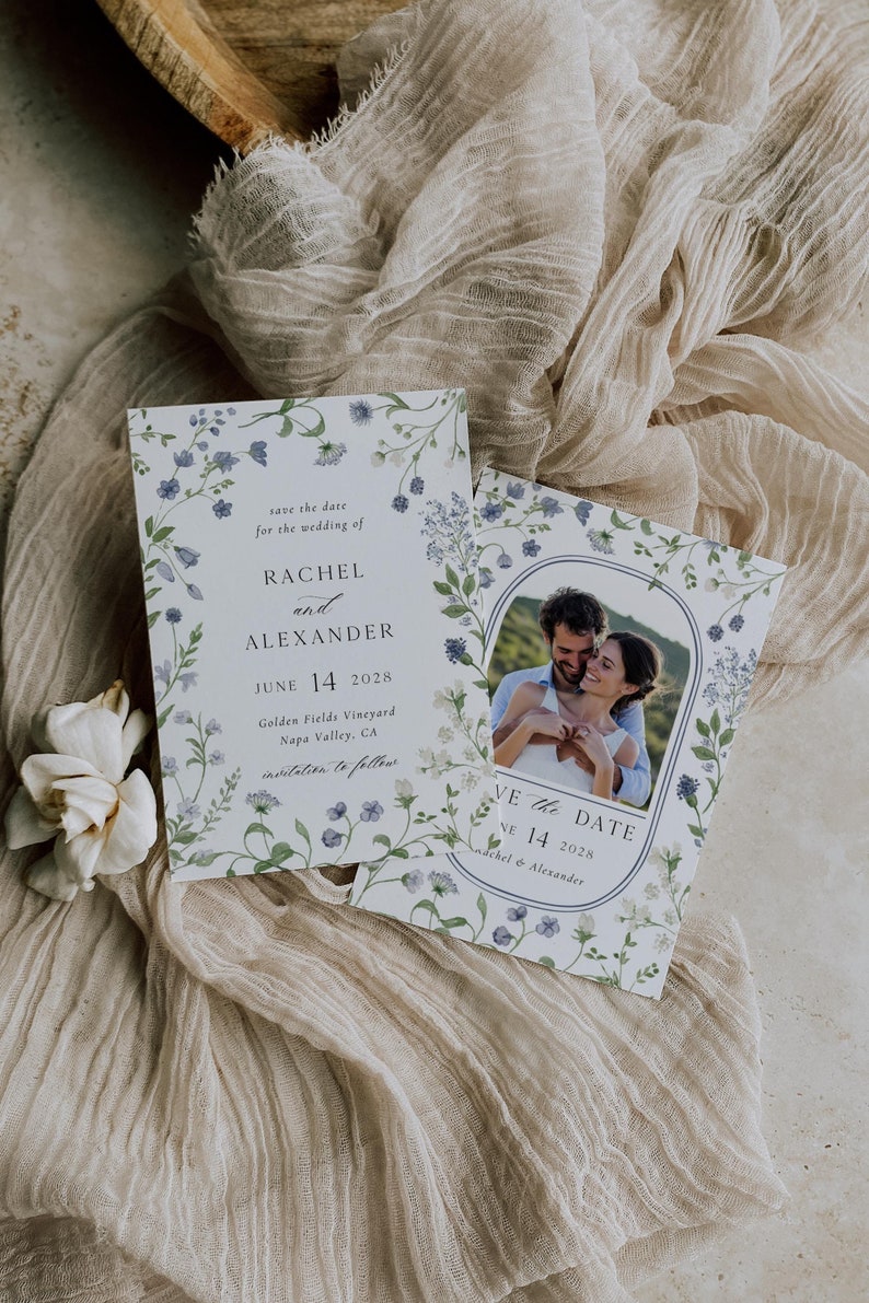 Floral Save the Date Template | Printable Save the Date Card | Blue ...