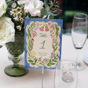 Navy Blue Floral Table Number Template, Hand Drawn, Printable Table ...
