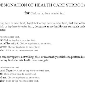 Healthcare Surrogate Template - Legal Form for Medical Decisions ...