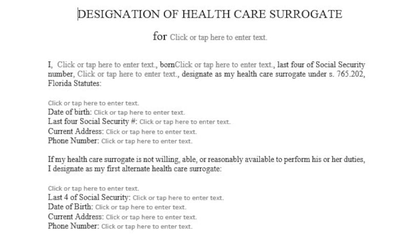 Healthcare Surrogate Template - Legal Form for Medical Decisions ...