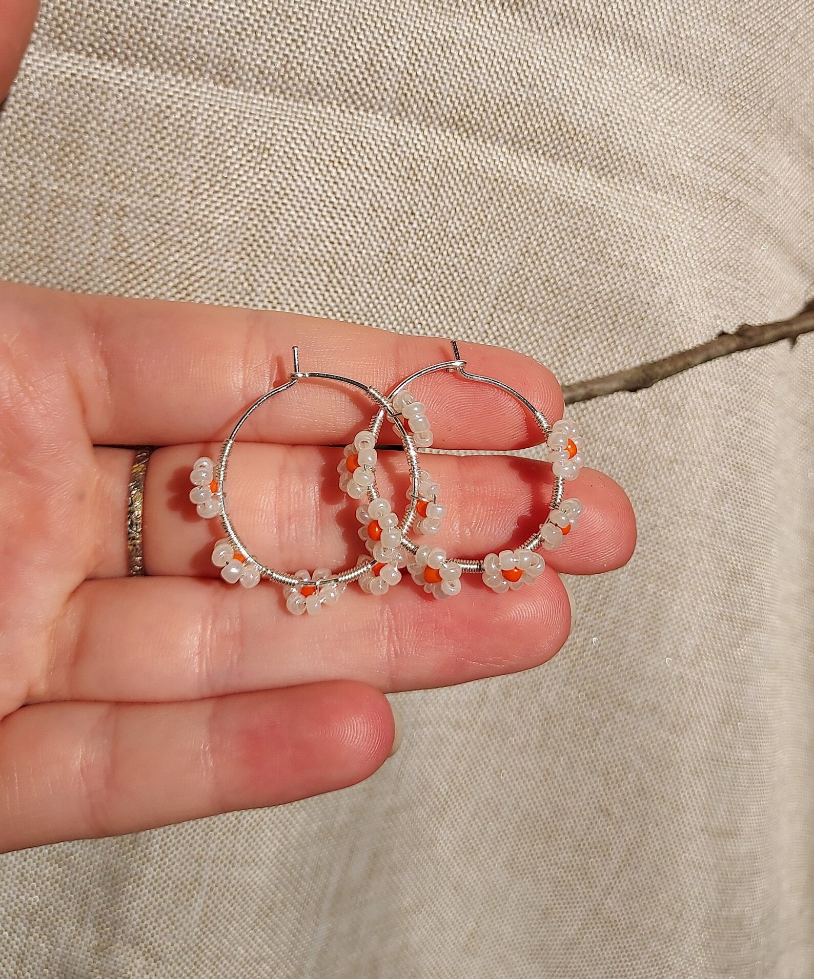 Custom Daisy Hoop Earrings, Boho Style Hoops, Handmade Wire Wrapped ...