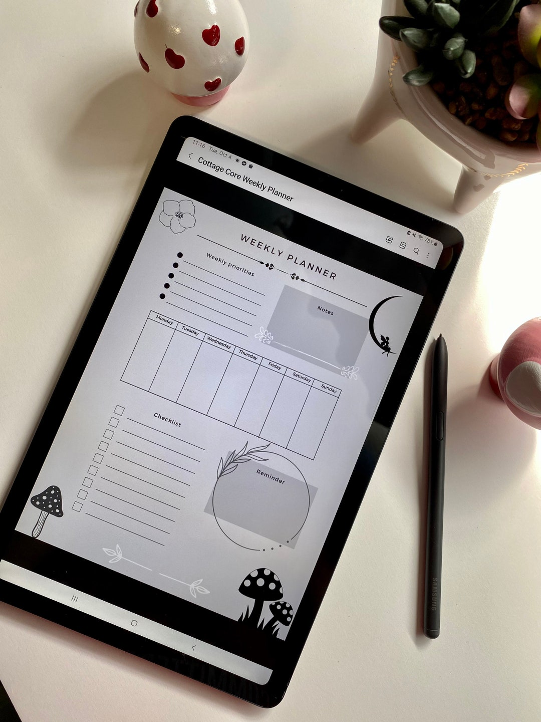 Cottage Core, Digital Download Planner, Weekly Planner, Daily Planner ...
