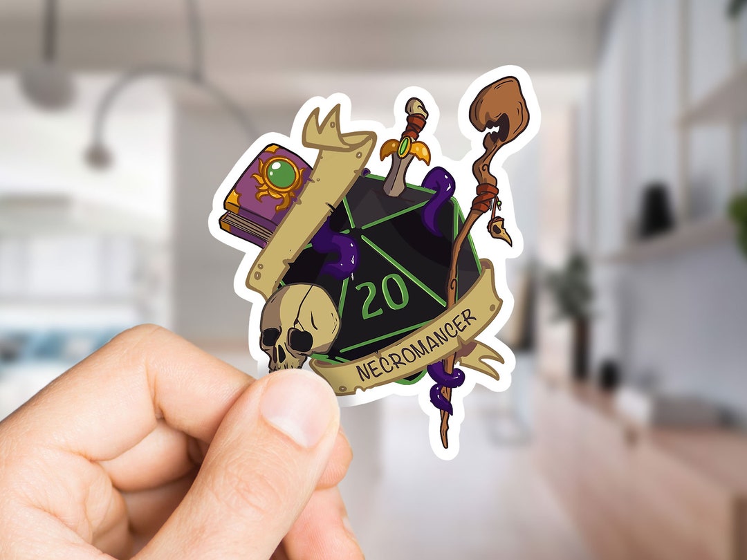Necromancer D20 Dice Sticker | Skull & Spellbook Decal | Dark Magic ...