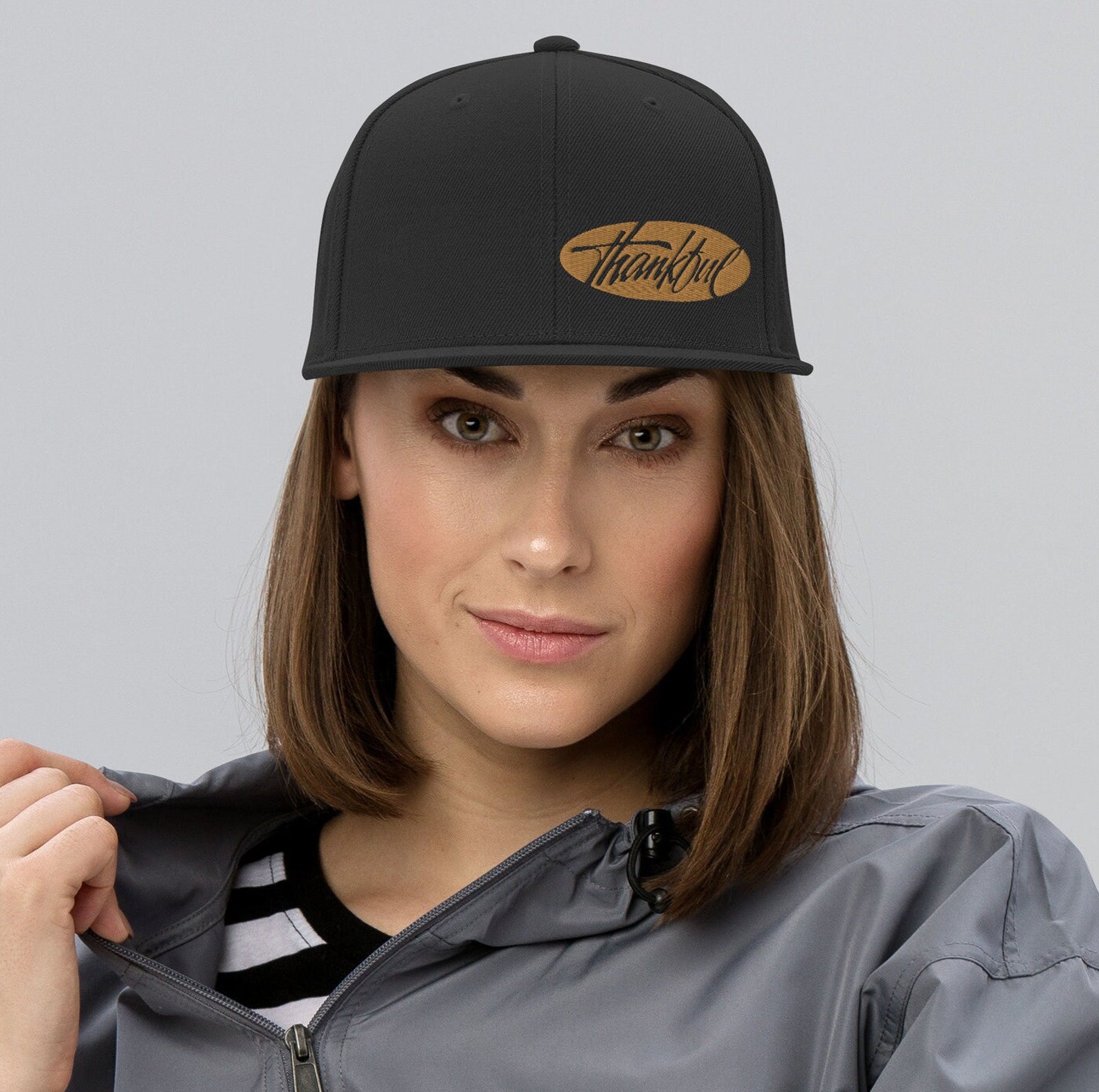 Snapback Hat | Black Hat With Embroidered Logo | Thankful | Positive ...