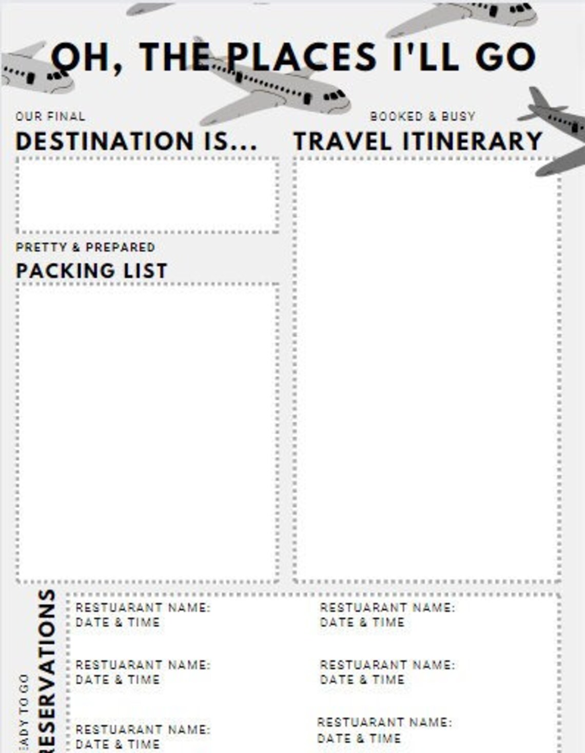Pre Travel Template BW - Etsy