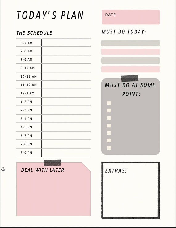 Today's Plan With To Do Lists and Hour Breakdowns - Etsy