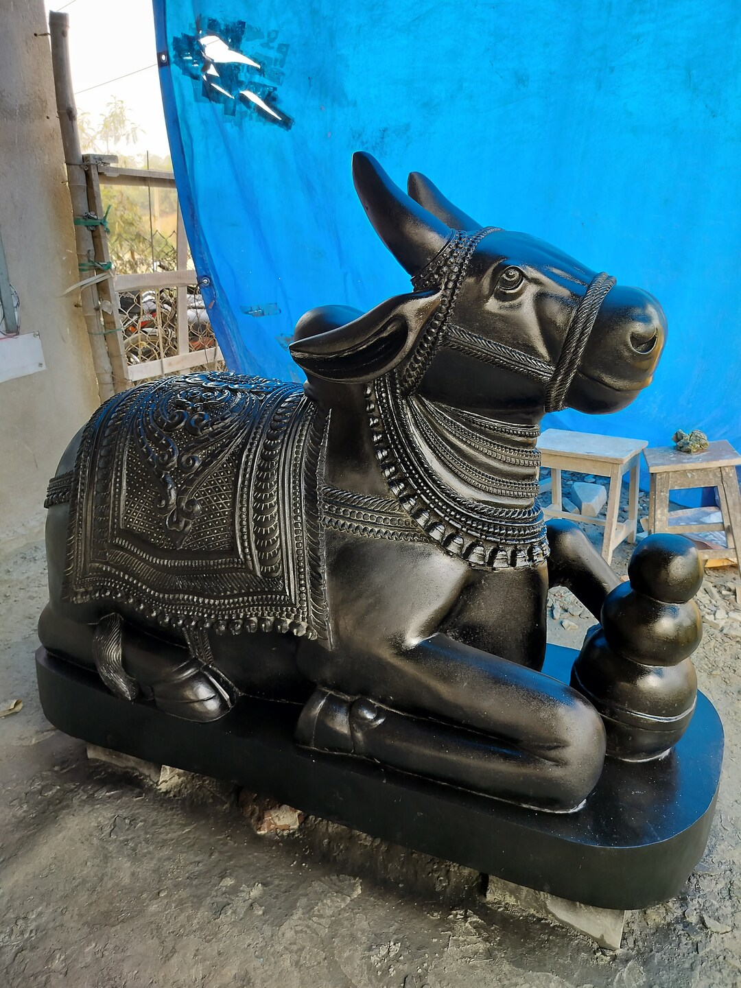 Large Nandi Statue in Black Granite Stone - Etsy