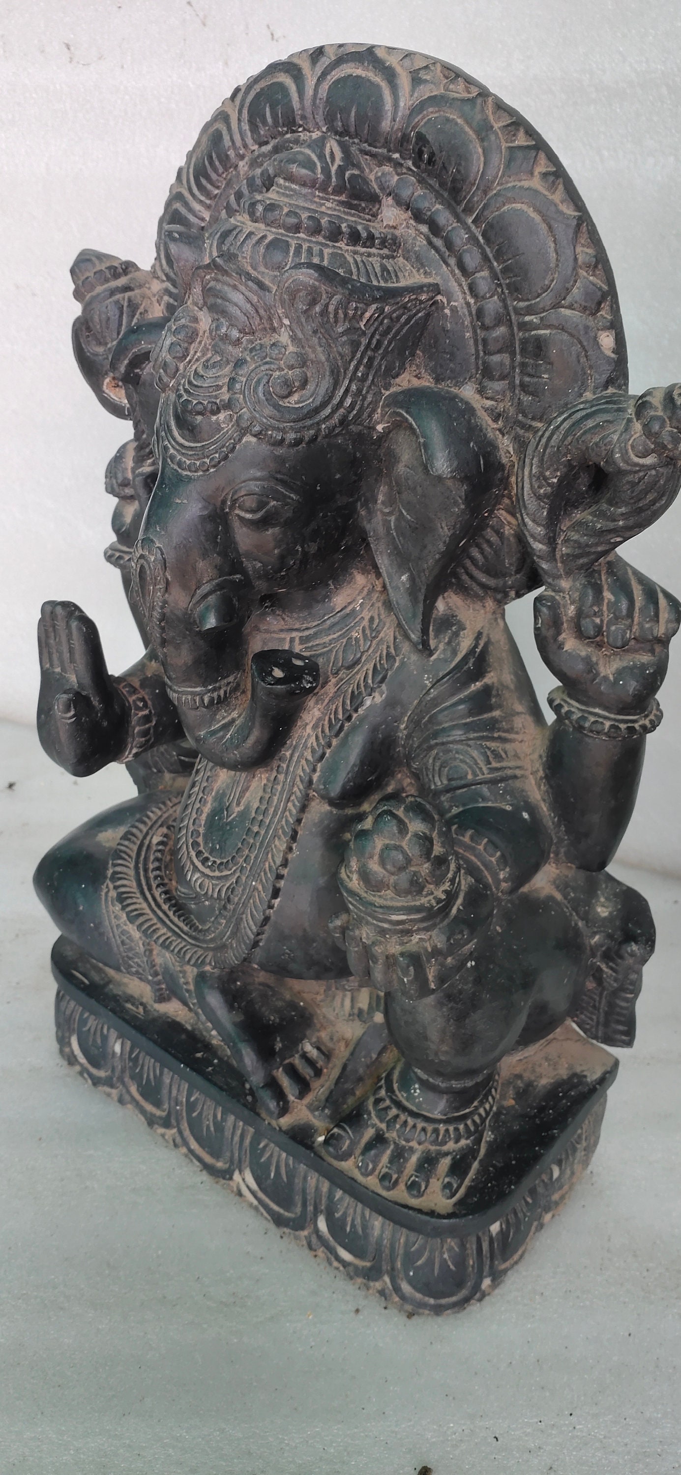 Sitting Ganesha Statue in Black Stone - Etsy