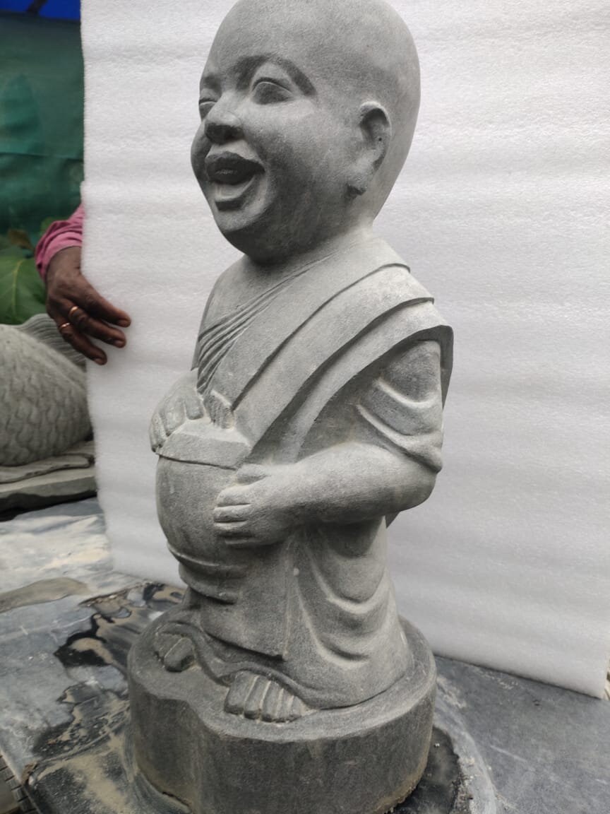 Laughing Buddha in Black Granite Stone - Etsy