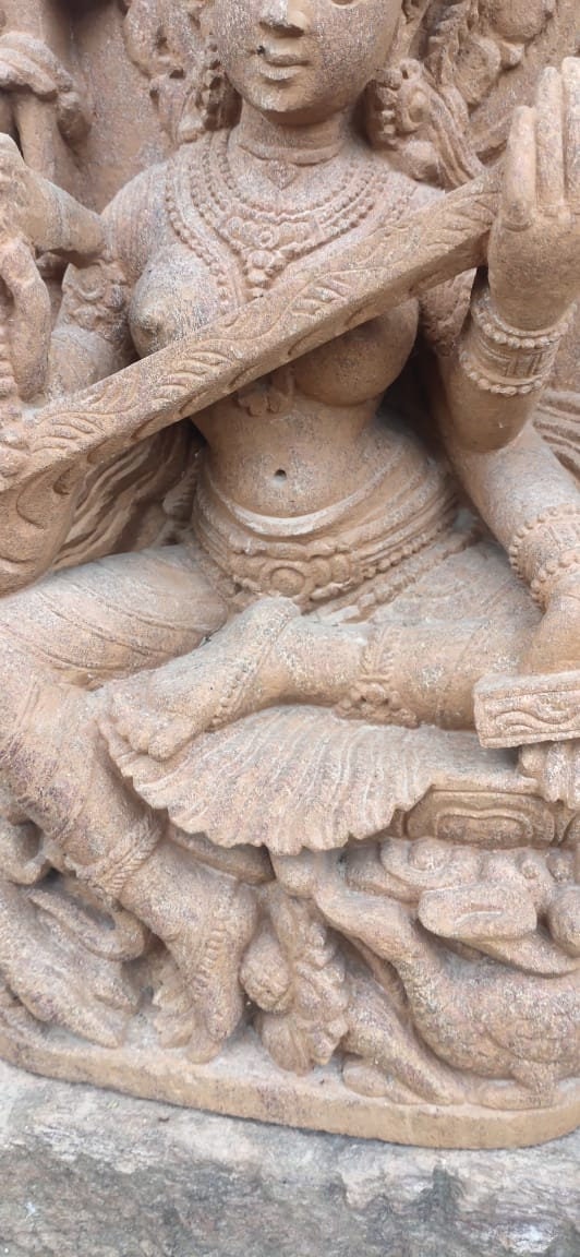 Stone Sitting Saraswati Statue in Red Natural Stone - Etsy