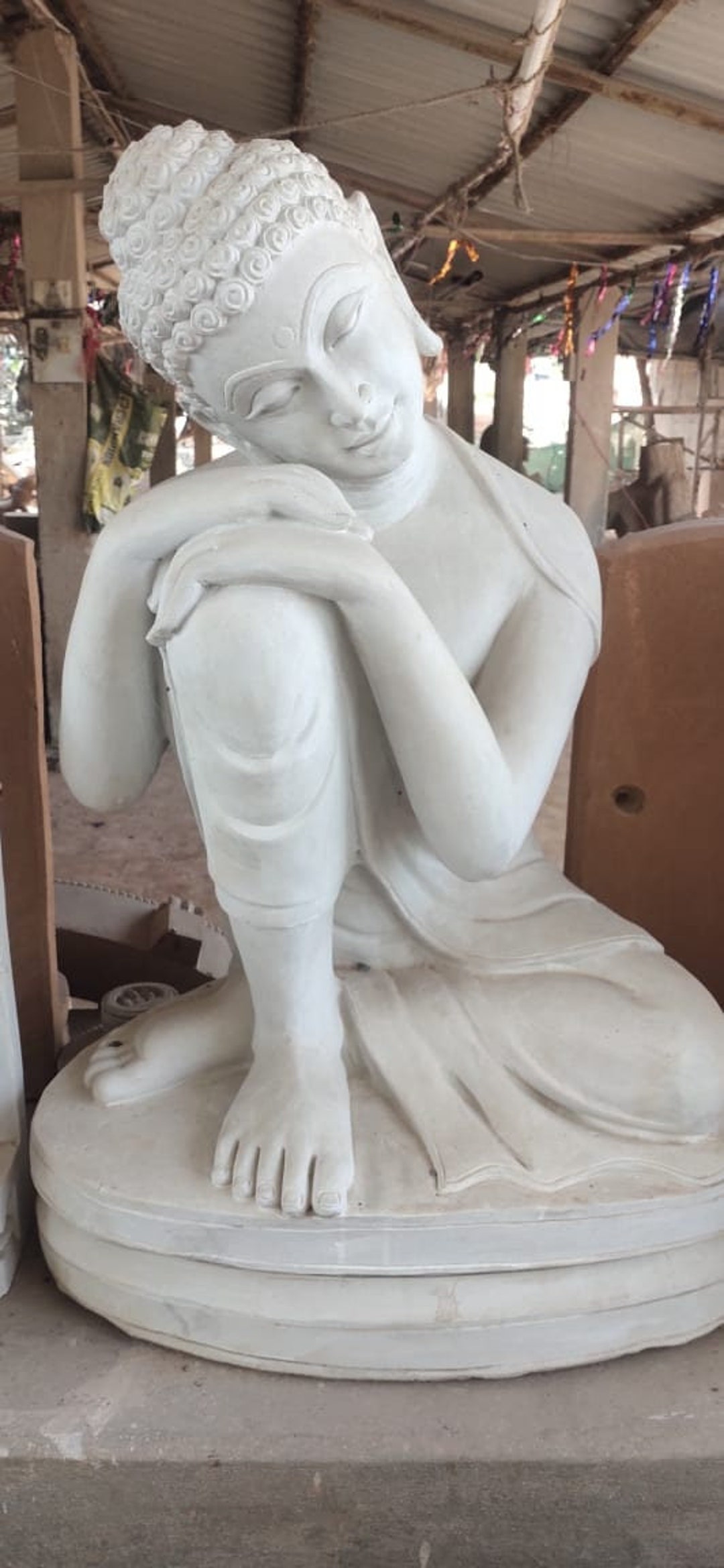 Thinking Buddha in White Natural Stone - Etsy