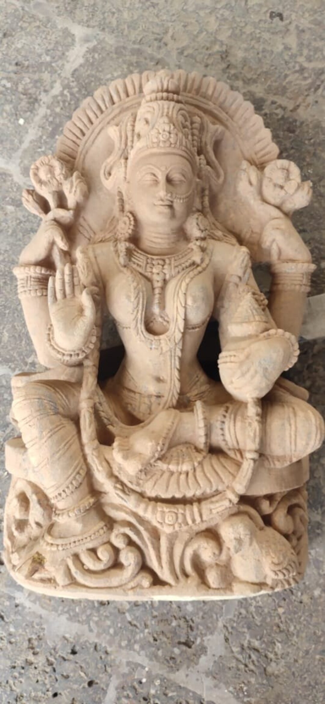 Red Stone Sitting Laxmi Statue in 2 Feet Height - Etsy