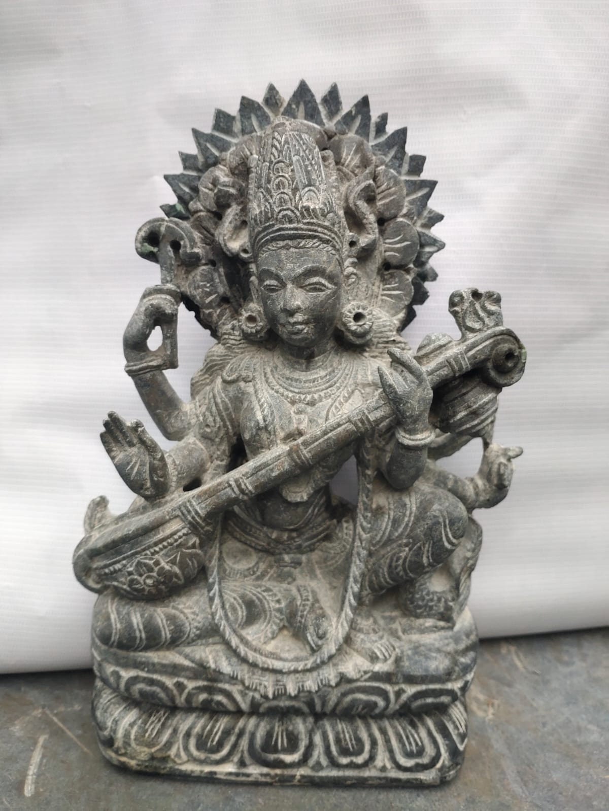 Stone Sitting Saraswati Statue in Black Natural Stone - Etsy