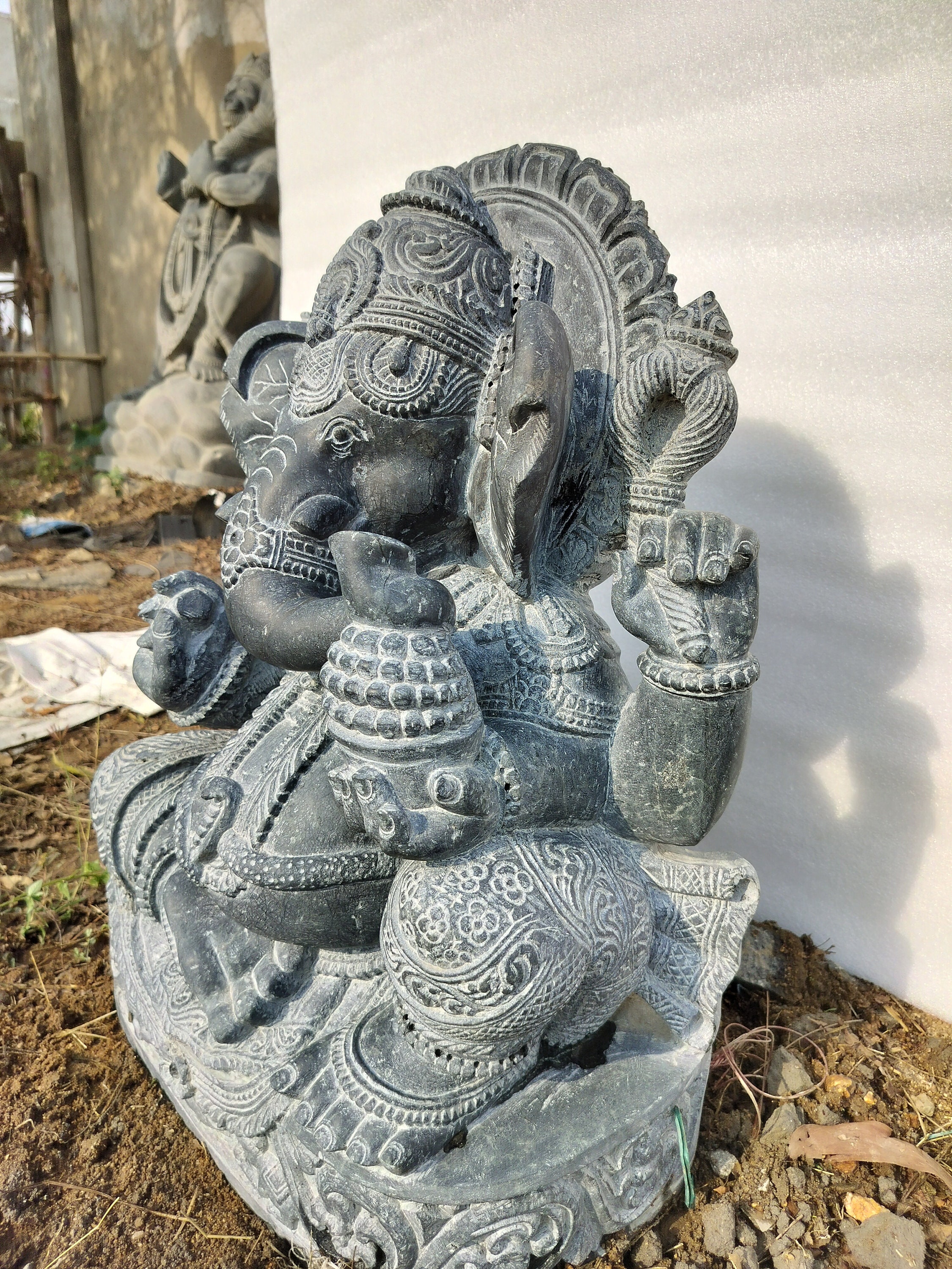Sitting Ganesha Statue With 2 Feet Height in Blue Granite Stone - Etsy