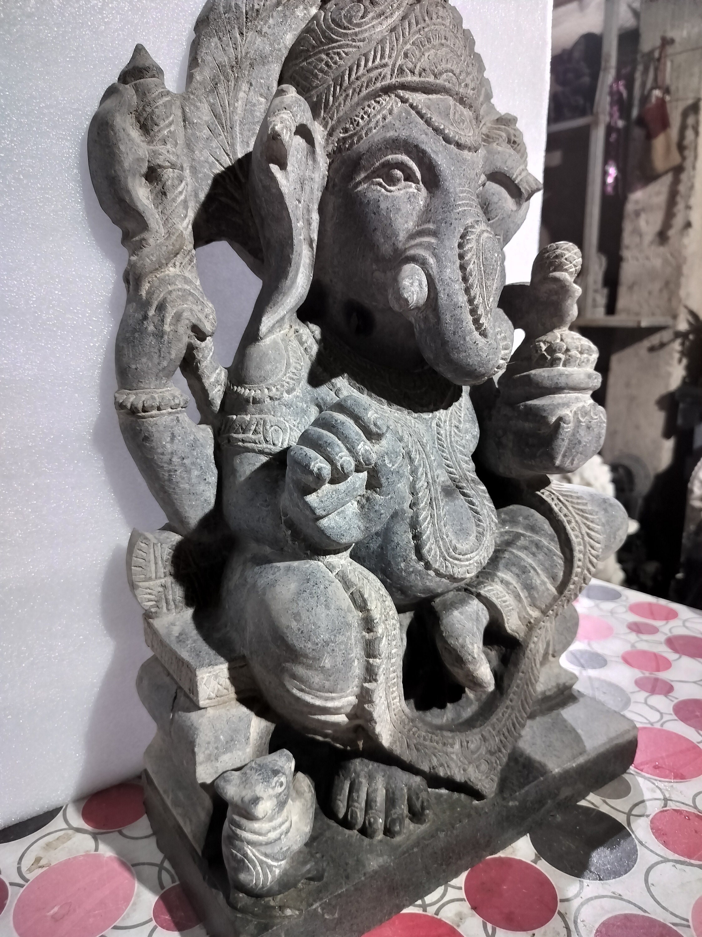 Sitting Ganesha Statue With 2 Feet Height in Black Granite Stone - Etsy