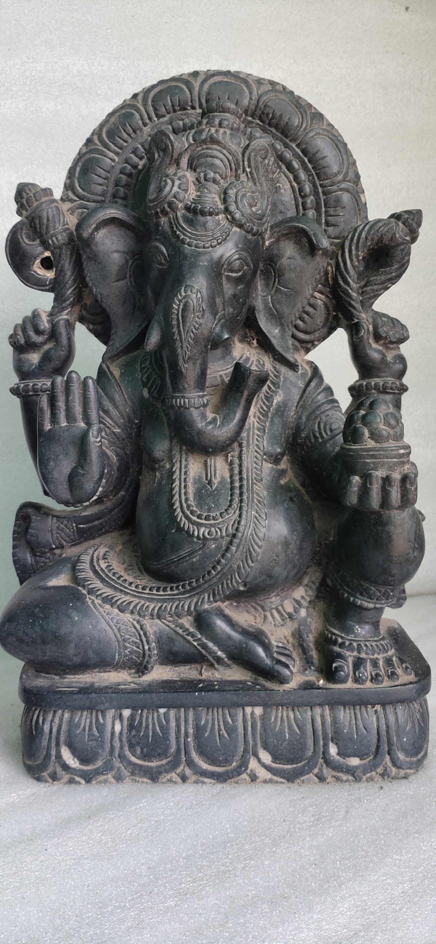 Sitting Ganesha Statue in Black Stone - Etsy