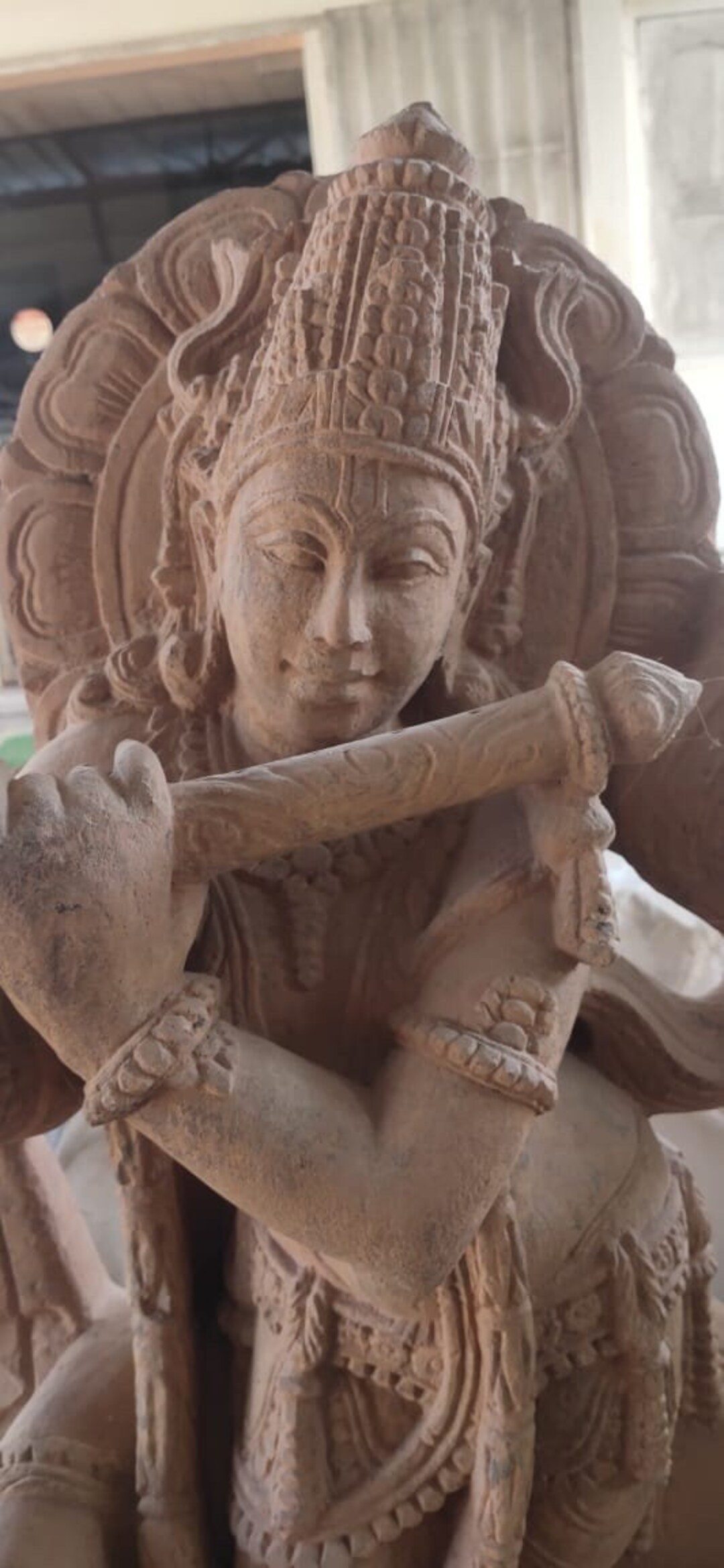 Cow Krishna Statue in Red Natural Stone - Etsy