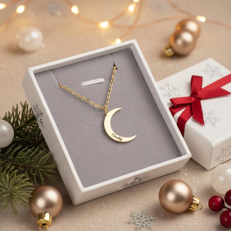Custom Name Crescent Moon Necklace: Sterling Silver Celestial Pendant ...