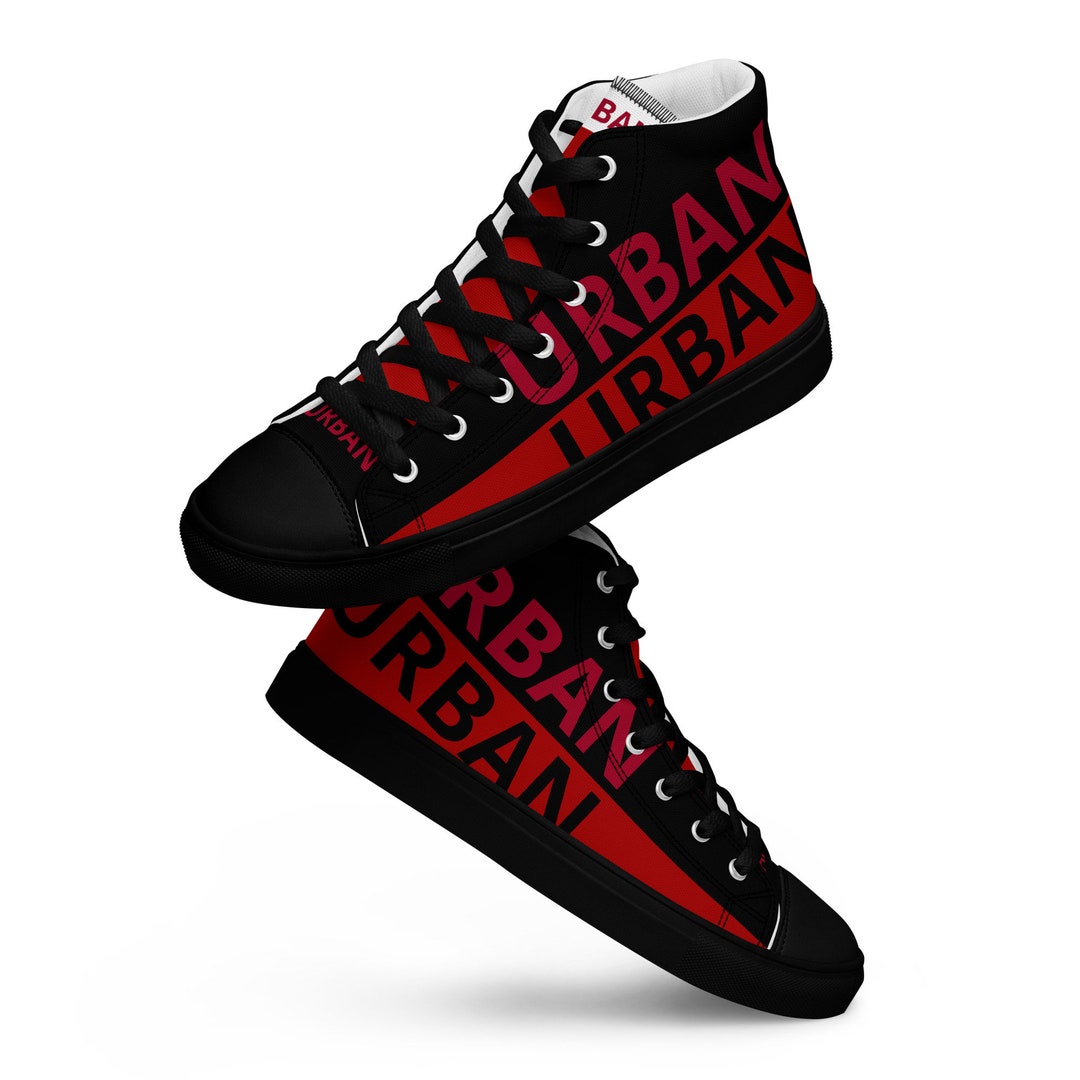 Urban Stride: Men's High Top Canvas Shoes - Black and Red Stripe Design Luxury Street Punk Style ...