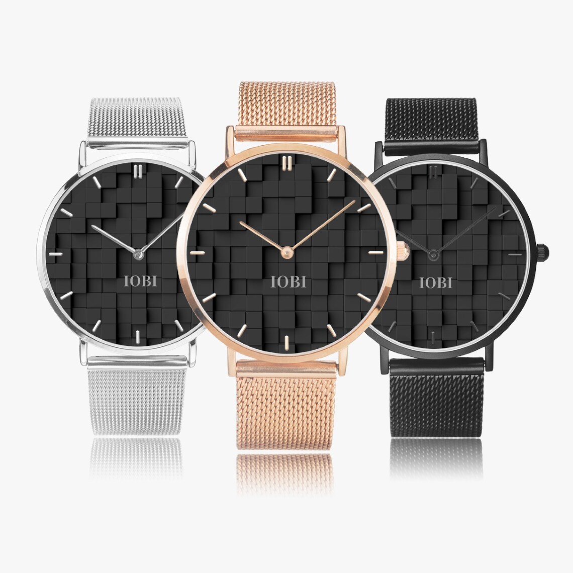 Fashion Ultra-thin Stainless Steel Quartz Watch With Black Cubes Design ...