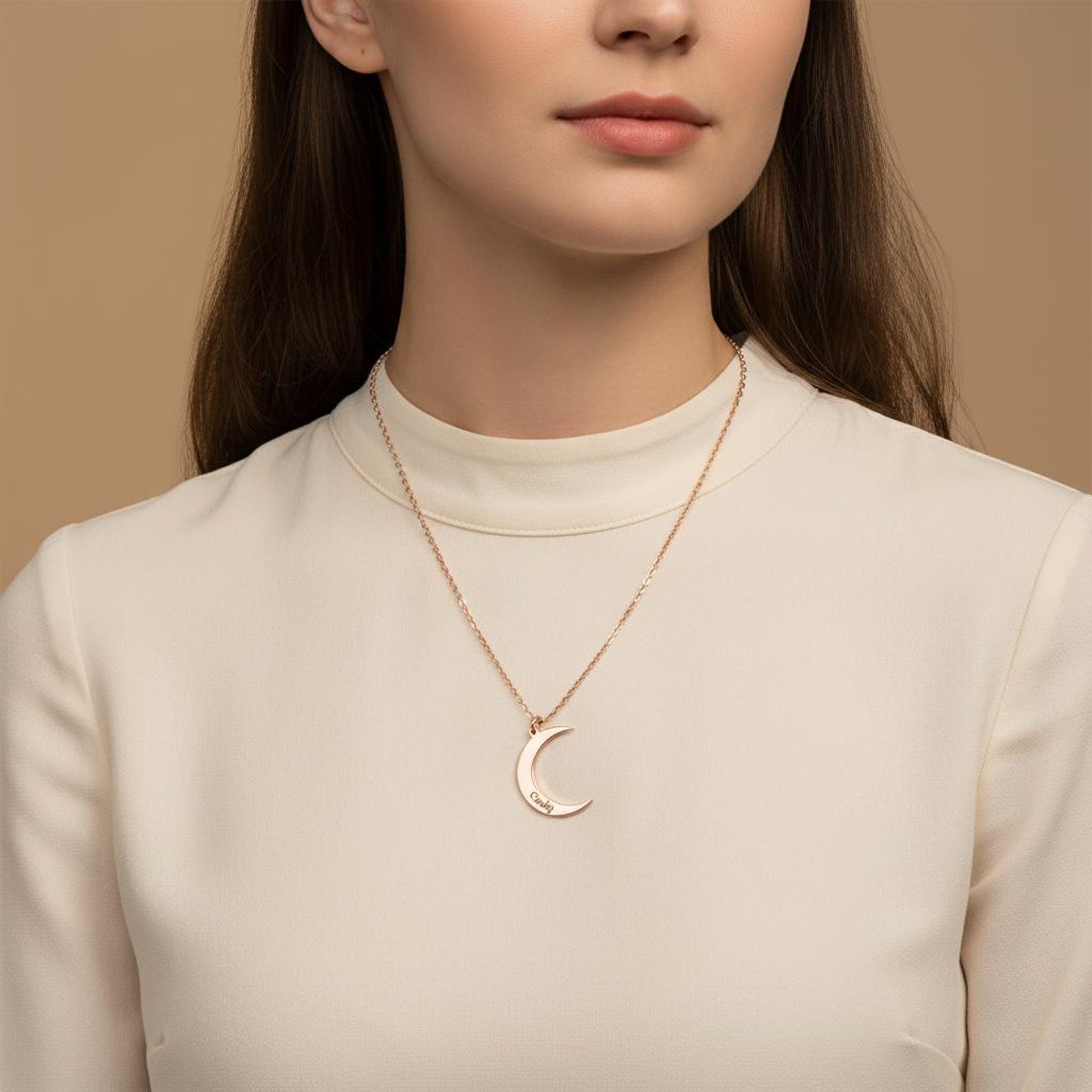 Custom Name Crescent Moon Necklace: Sterling Silver Celestial Pendant ...