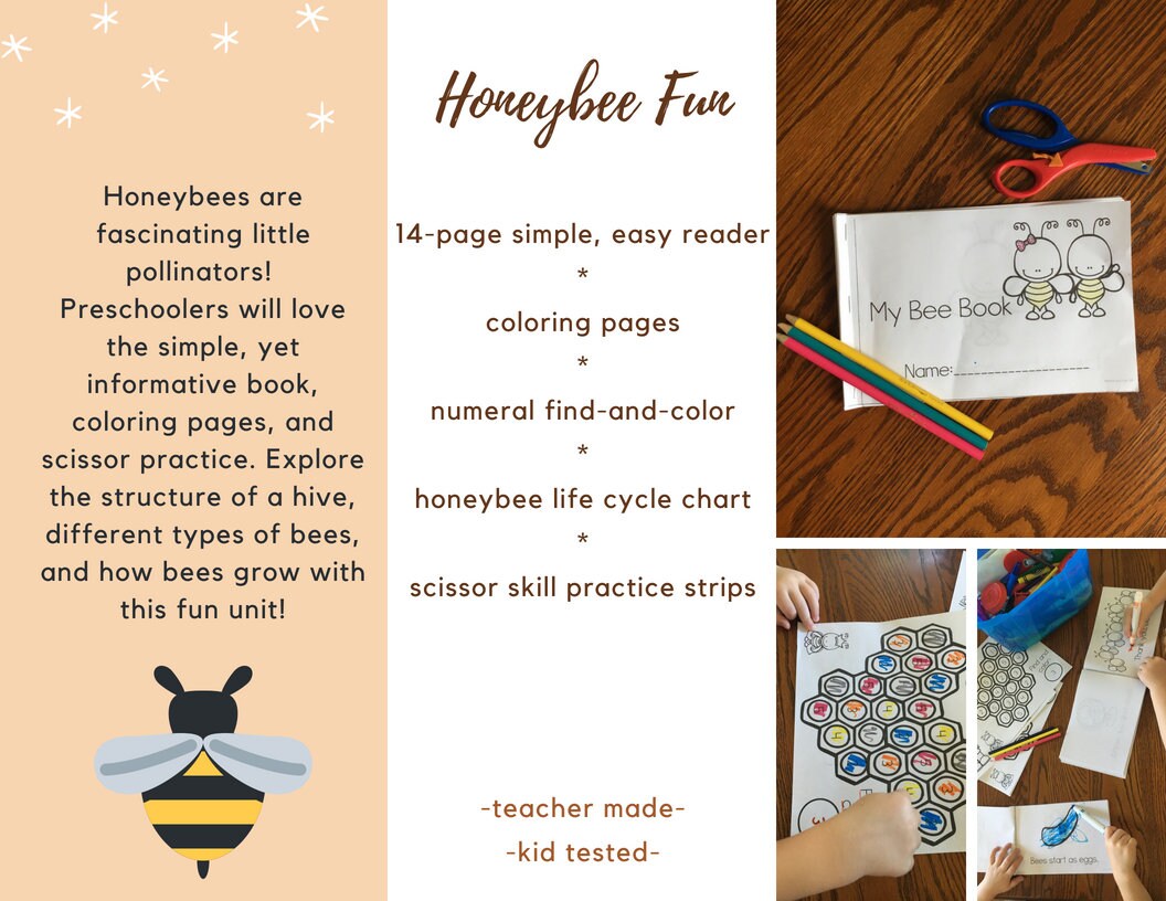 Bees Counting Coloring Reading Printable Preschool - Etsy