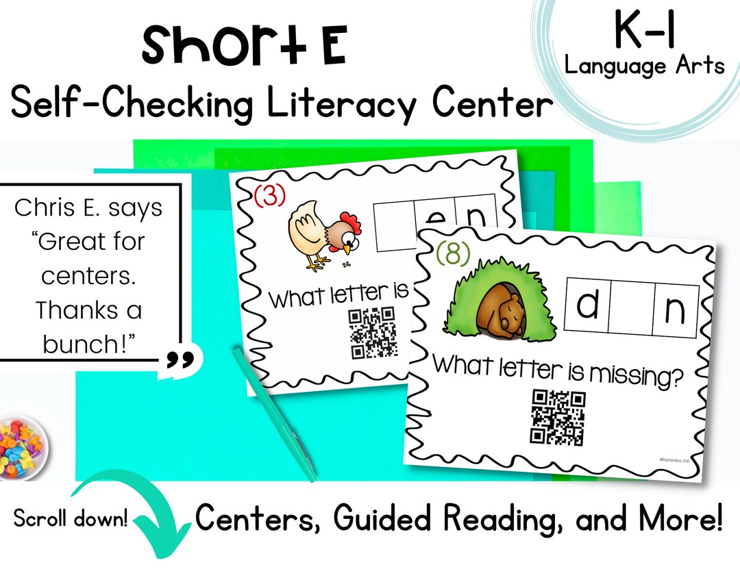 CVC Words for Kindergarten Literacy Centers or Morning Work - Short E ...