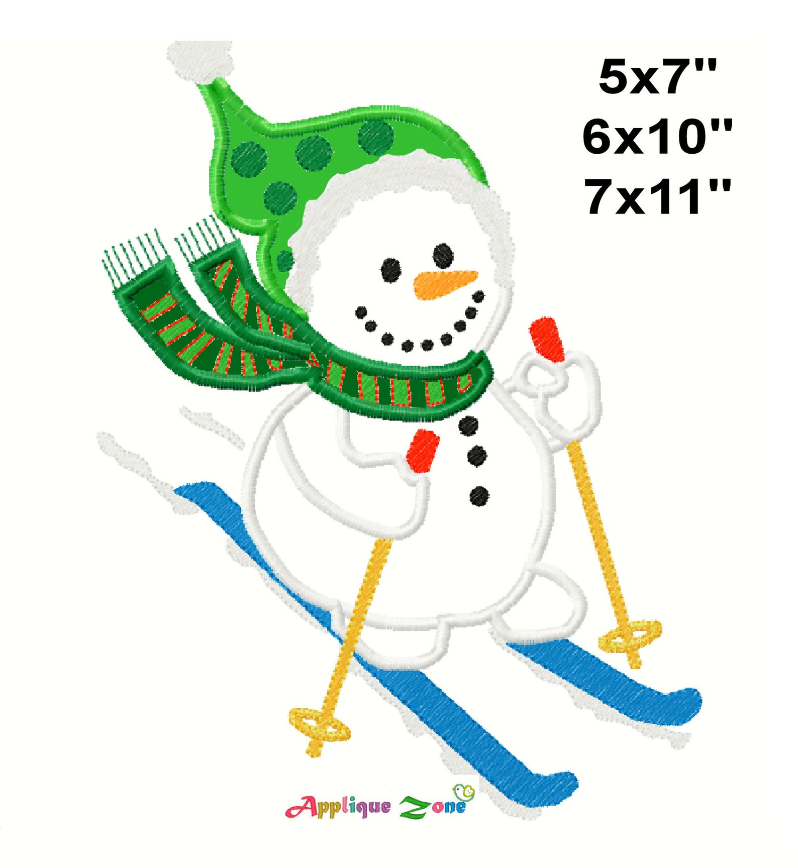 Snowman Applique Design, Snowman Skiing Embroidery Designs, Christmas ...