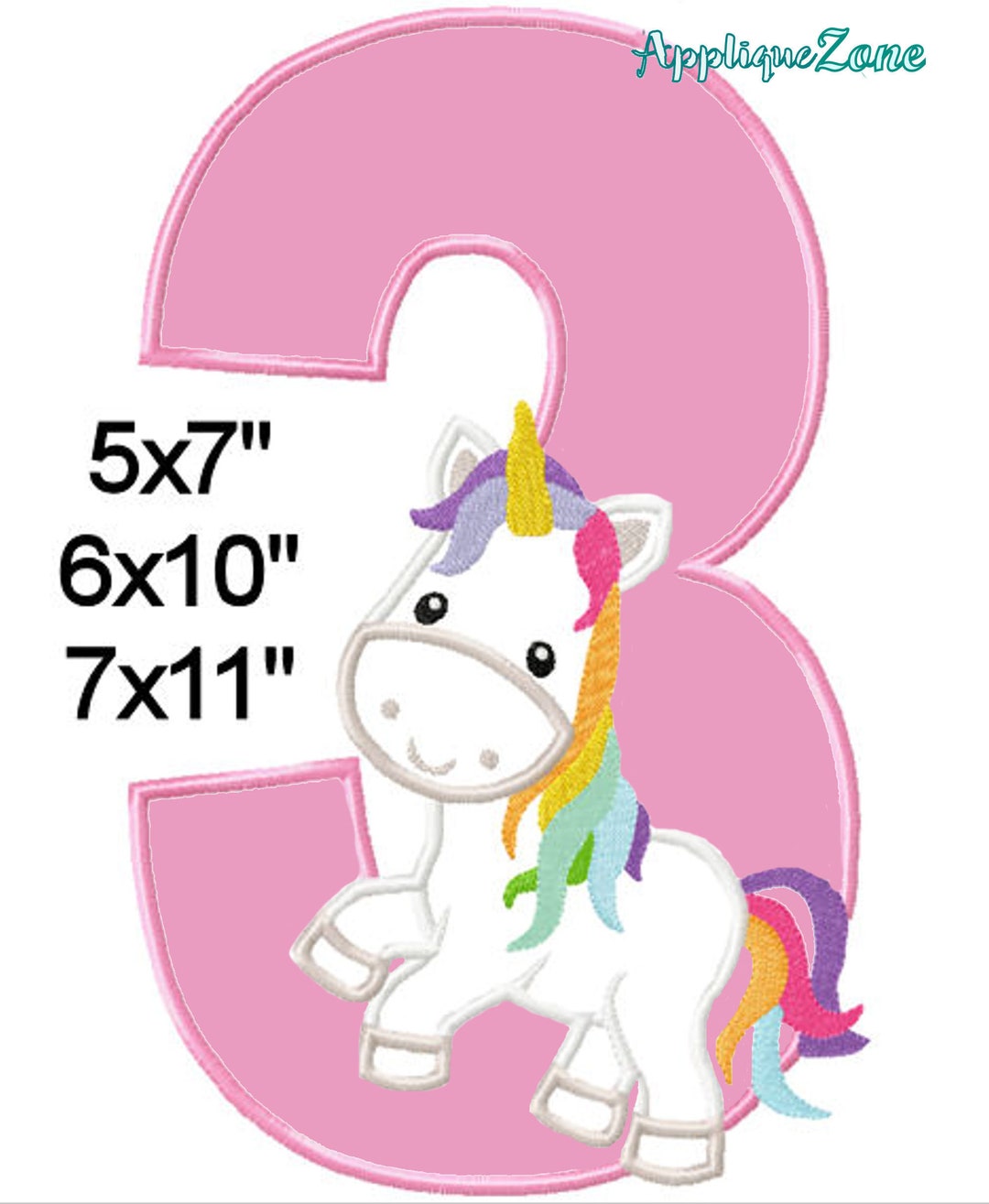 Unicorn Birthday 3 Applique Embroidery Design, Birthday 3 Machine ...