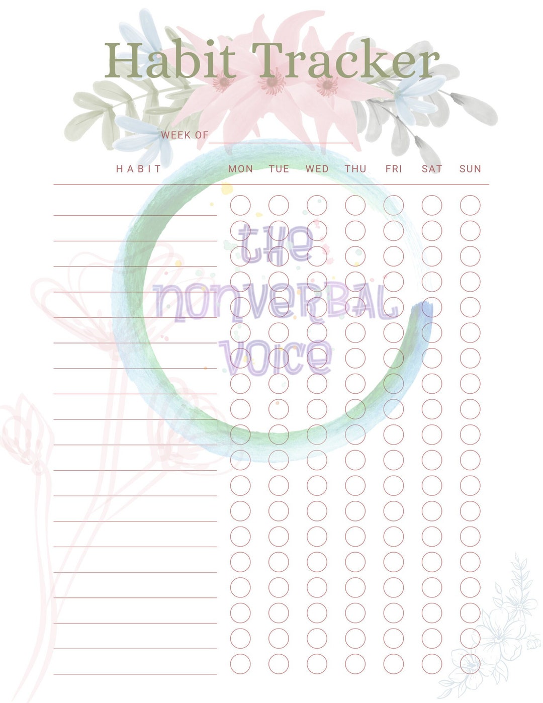 Floral Habit Tracker Template - Etsy