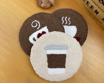 Tea and Coffee Punch Needle Wooden Coaster Donut - Etsy