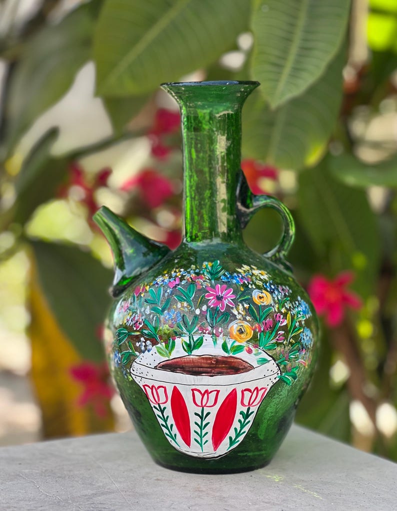800 Ml Handpainted Lebanese Chaffe Water Jug Recycled Glass Beverages ...