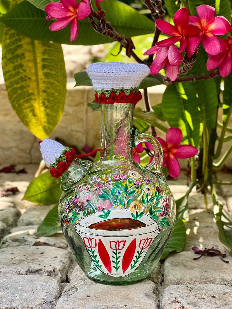 800 Ml Handpainted Lebanese Chaffe Water Jug Recycled Glass Beverages ...