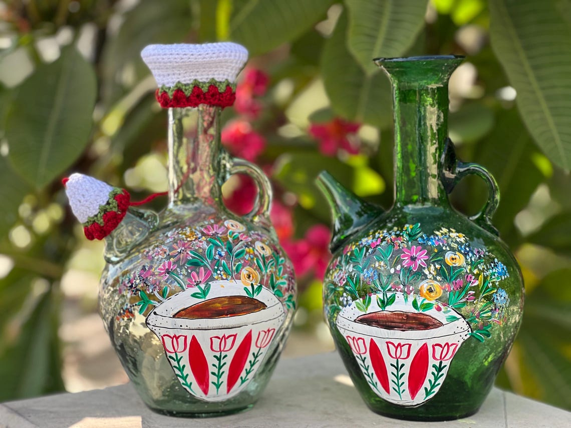 800 Ml Handpainted Lebanese Chaffe Water Jug Recycled Glass Beverages ...