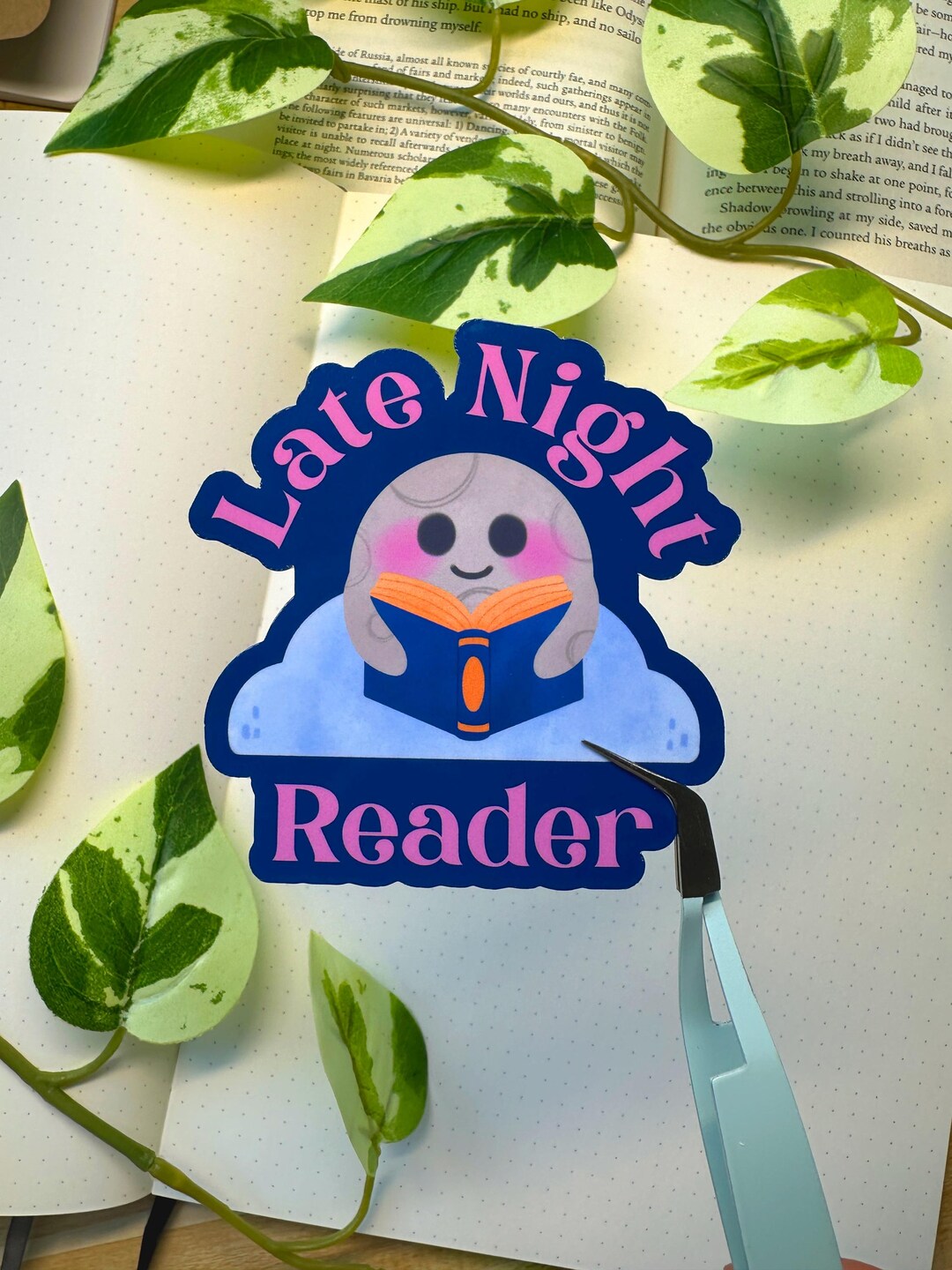 Late Night Reader Sticker | Cozy Moon Reading a Book | Bookish Vinyl ...