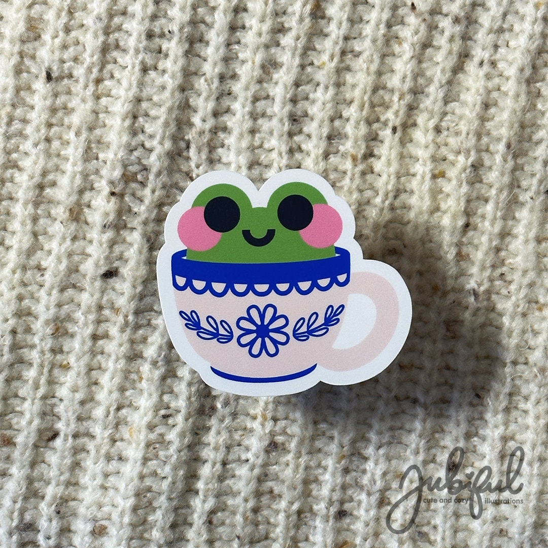 Cozy Green Frog in a Floral Teacup Cute Whimsical Animal - Etsy