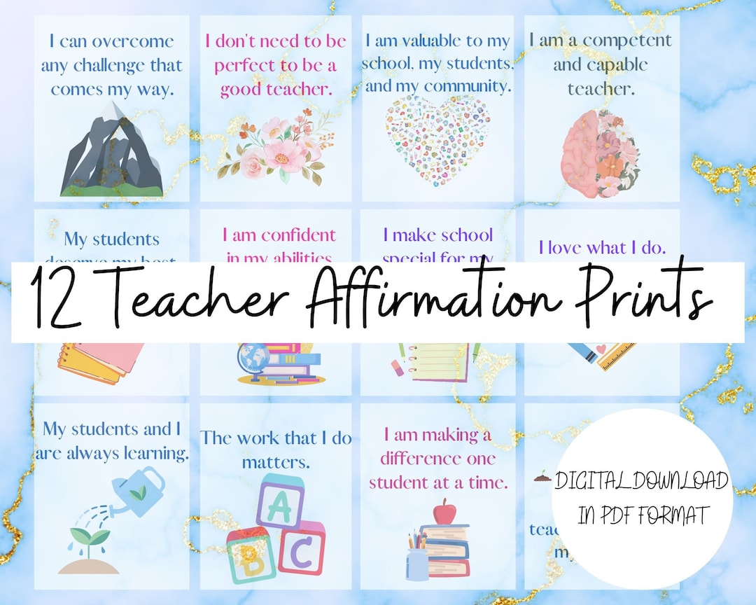 12-pack of Teacher Affirmations for Positive Mindset and Mental Health ...