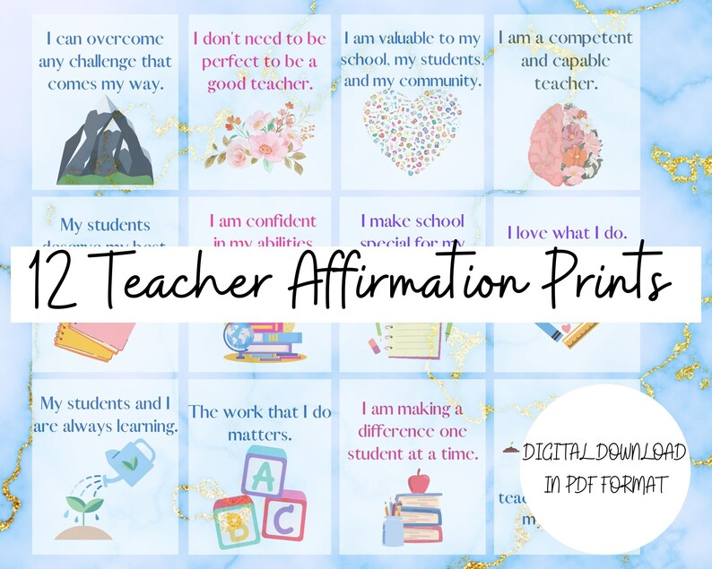 12-pack of Teacher Affirmations for Positive Mindset and Mental Health ...