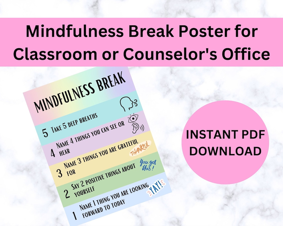 Children's Mindfulness Break Poster for Classroom or Counselor's Office ...