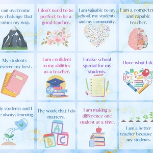 12-pack of Teacher Affirmations for Positive Mindset and Mental Health ...