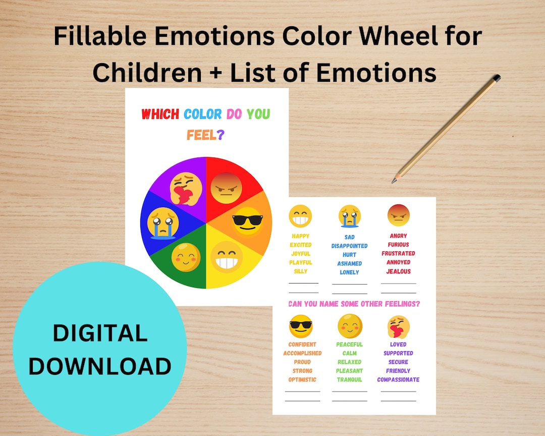 Fillable Emotions Color Wheel Plus List of Emotions for Children, PDF ...