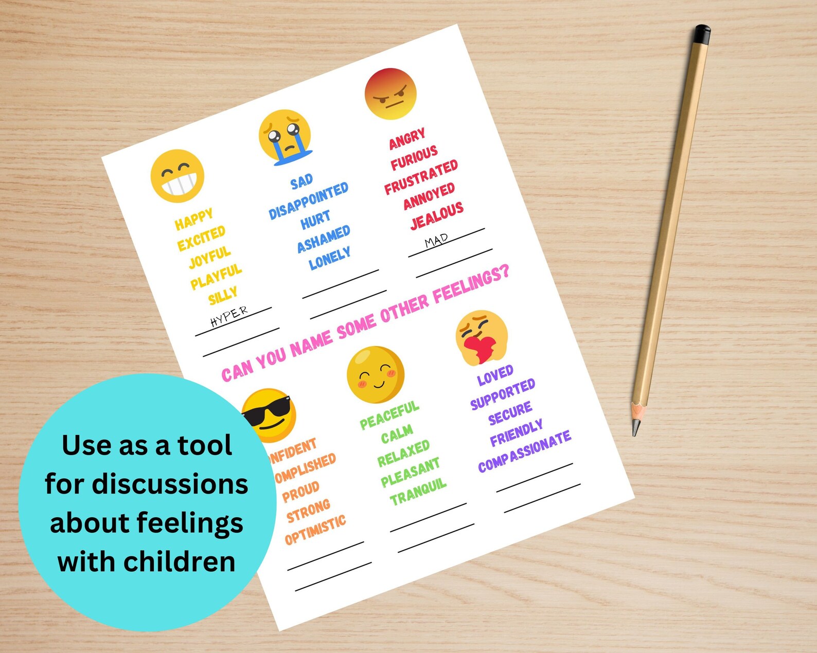 Fillable Emotions Color Wheel Plus List of Emotions for Children, PDF ...