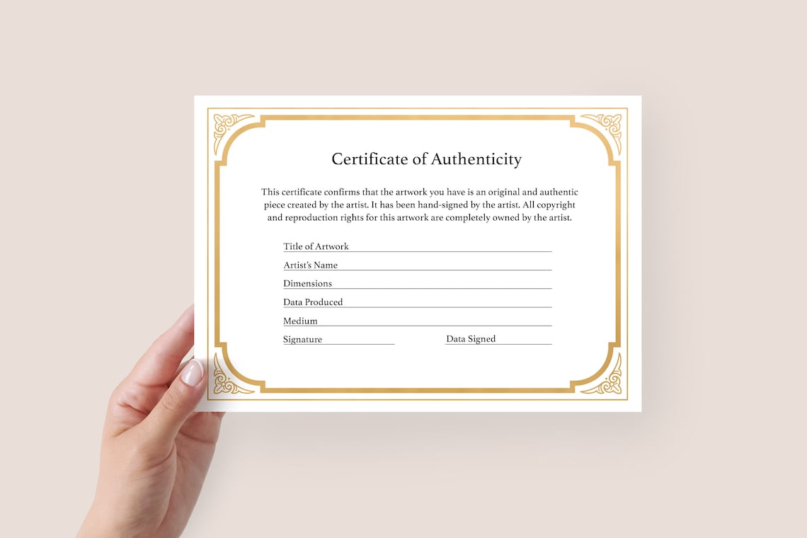 Certificate of Authenticity Template, Printable Certificate Template ...
